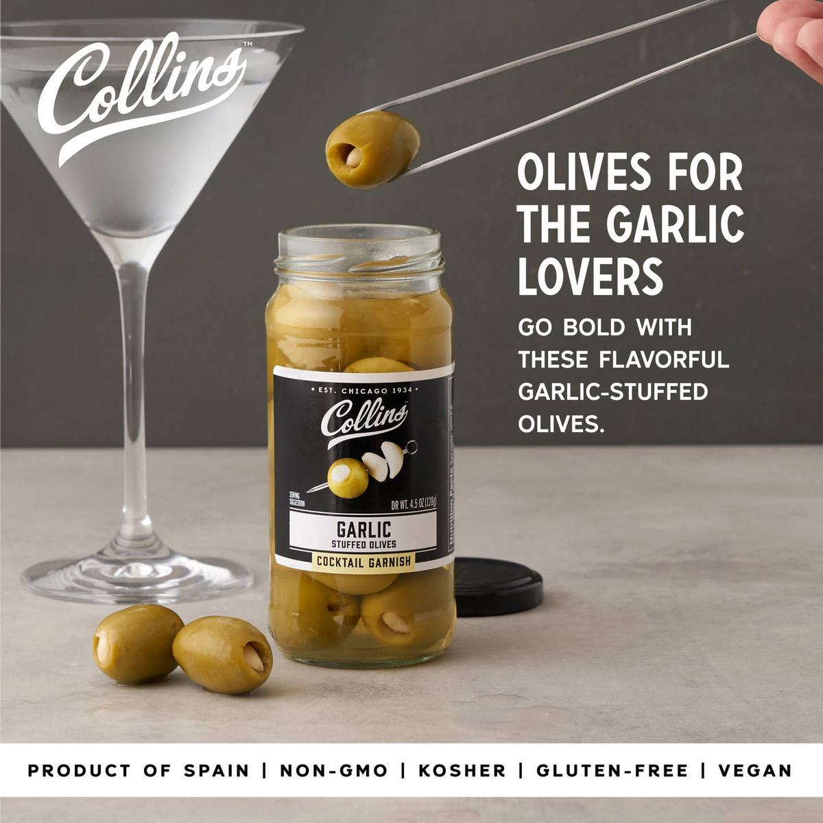 Gourmet Garlic Stuffed Cocktail Olives 4.5 oz — berry + basil